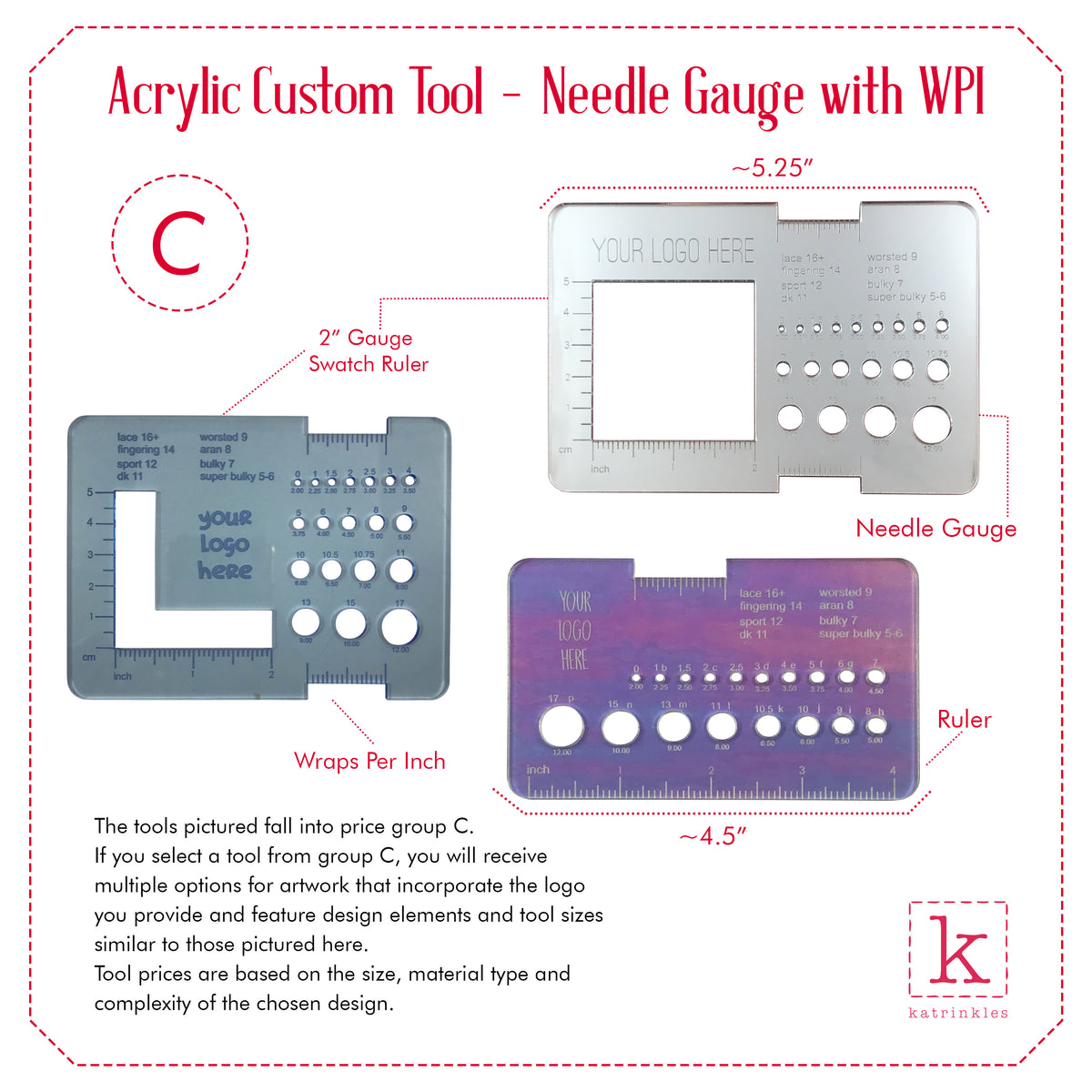 Needle Gauge or Wraps Per Inch Tool - Custom - Acrylic – katrinkles ...