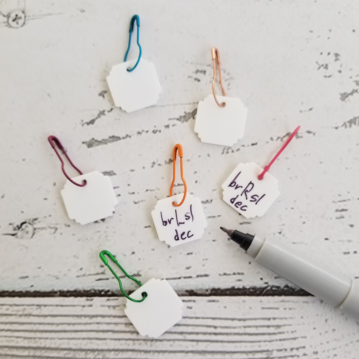 Write On / Wipe Off White Stitch Marker Set on Assorted Color Pins - A ...